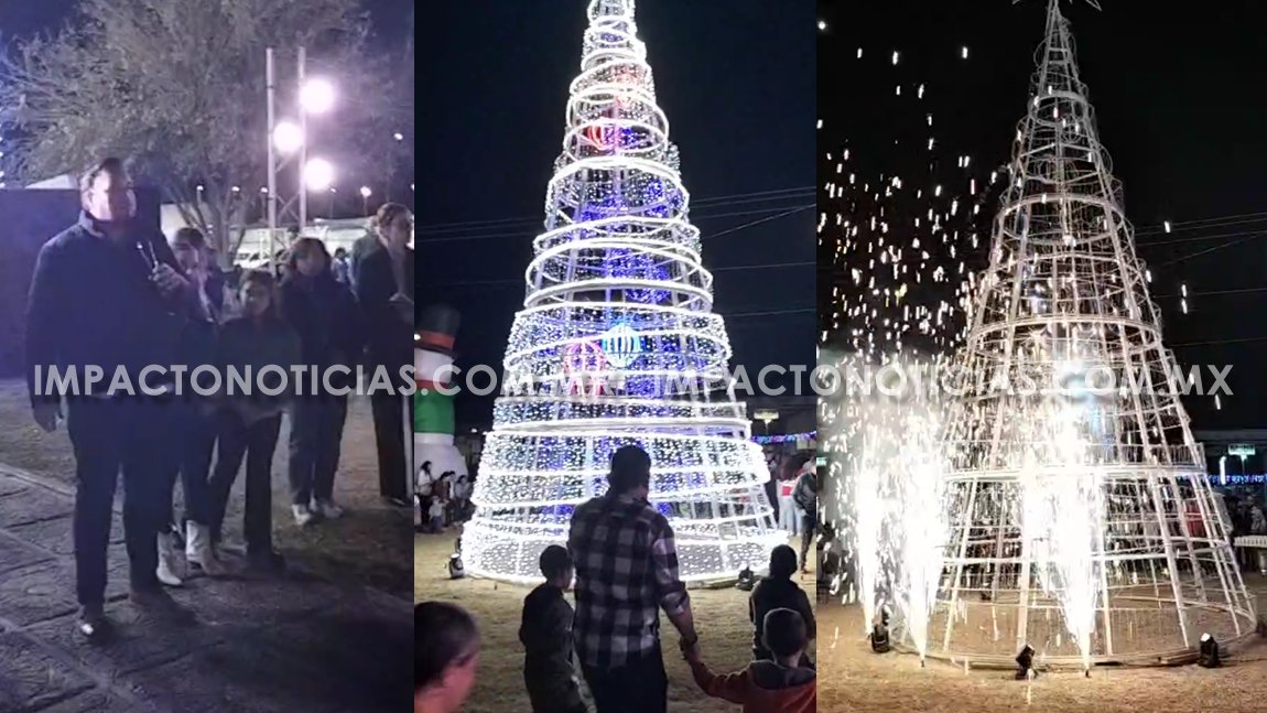 Encienden Árbol Navideño en la Puerta de Camargo | ImpactoNoticias.com.mx